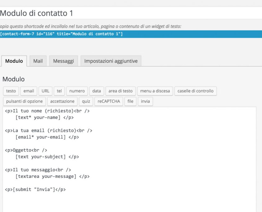 Creare Modulo di contatto su più colonne - Esperto SEO WordPress Angelo Casarcia
